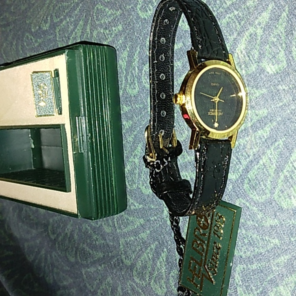 Helbros Vintage Leather/Gold Watch In Box - Gem